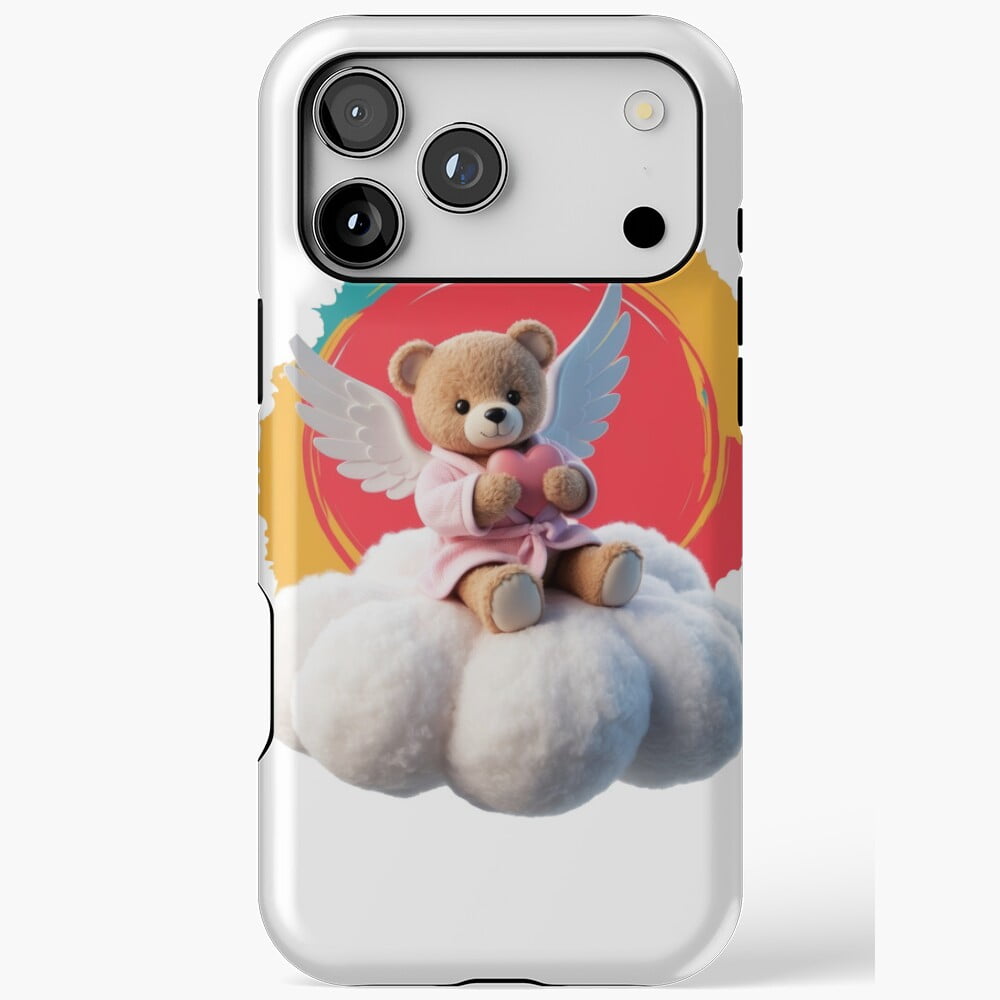 Cute Angel Teddy Bear Heart Phone Case for iPhone 11 12 13 14 15 16 17 ...