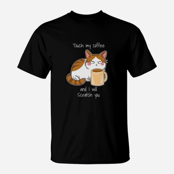 Cute Angry Cat Coffee Monday Caffeine TShirt - Walmart.com