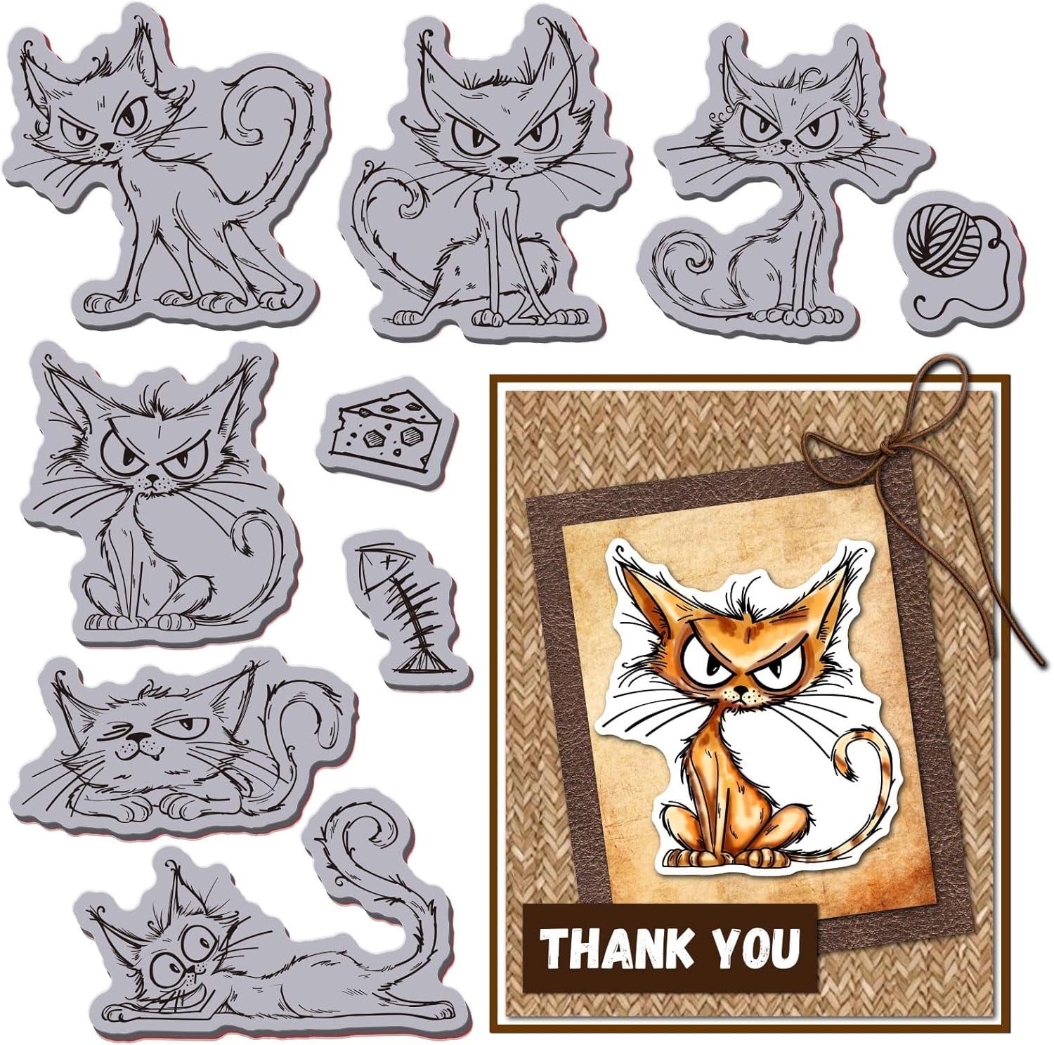 Cute Angry Cat Rubber Stamp Funny Sketch Cat EVA Cling Mount Stamps ...