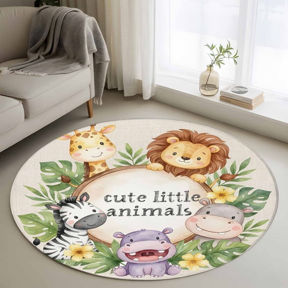 Cute Animal 4' Round Rug for Cozy Reading Nook Home Office Chair Area ...