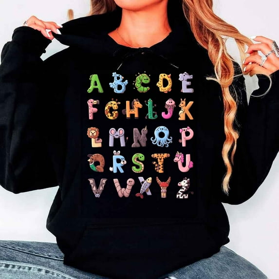 Cute Animal Alphabet Kids Teacher Learning Graphic Unisex Hoodie up to ...