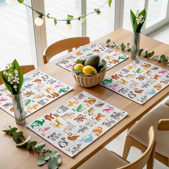 Cute Animal Alphabet Placemats Set of 4,Wipeable Washable Table Mats ...