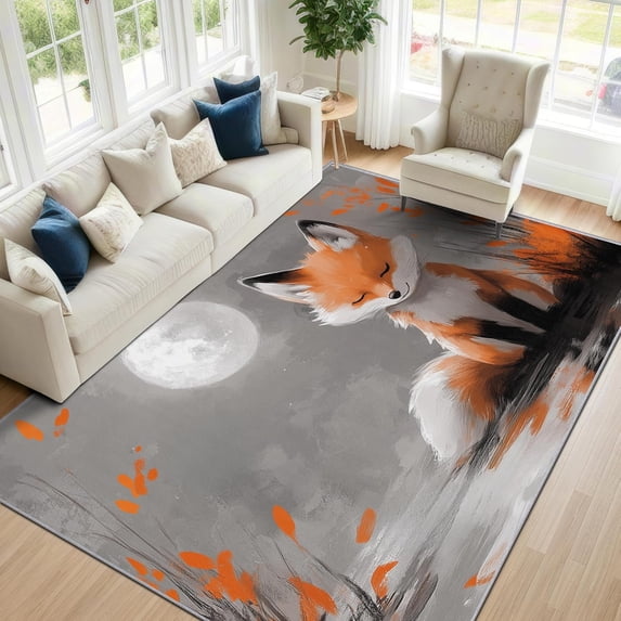 Cute Animal Area Rugs, Fox Pattern Carpet, Washable Non Slip Low Pile ...