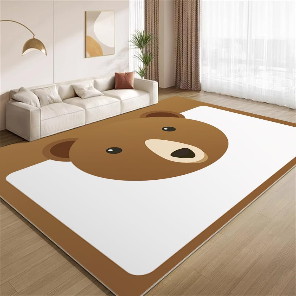 Cute Animal Bear Rug 5x8ft Area Rugs Modern Brown Cartoon Rugs Soft Non ...