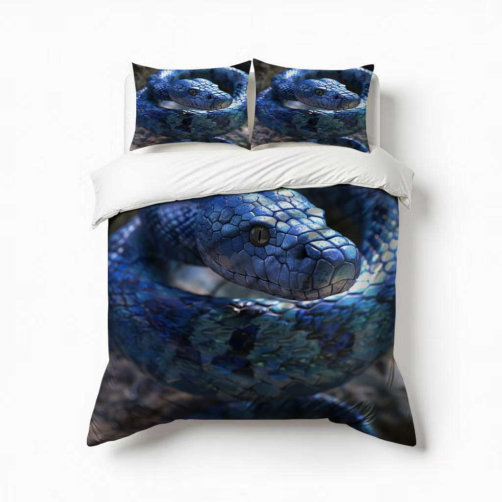 Cute Animal Blue Snake Bedding Set 3 Pcs Soft Microfiber Quilt Cover ...