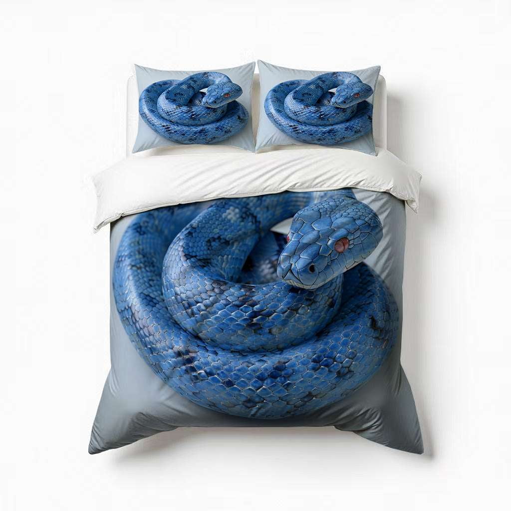 Cute Animal Blue Snake Bedding Set 3 Pcs Soft Microfiber Quilt Cover ...