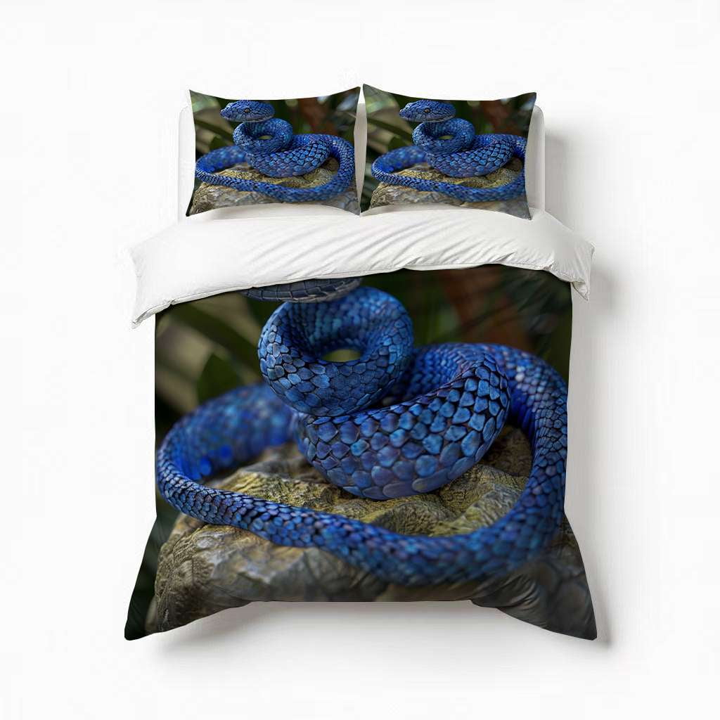 Cute Animal Blue Snake Bedding Set 3 Pcs Soft Microfiber Quilt Cover ...