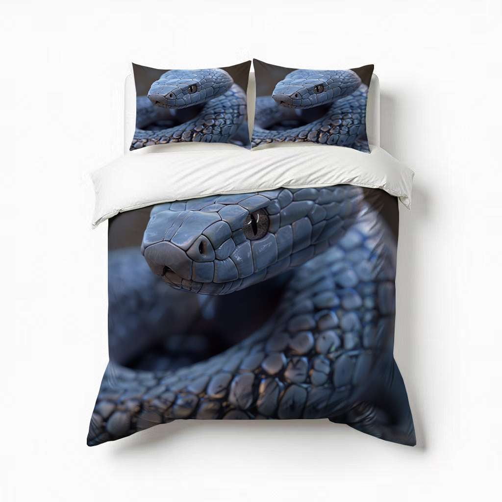 Cute Animal Blue Snake Bedding Set 3 Pcs Soft Microfiber Quilt Cover ...