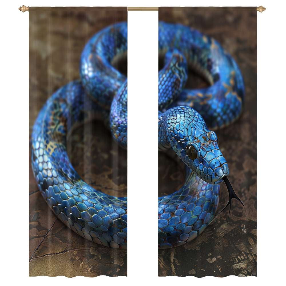 Cute Animal Blue Snake Sheer Window Curtains for Living Room Kitchen ...