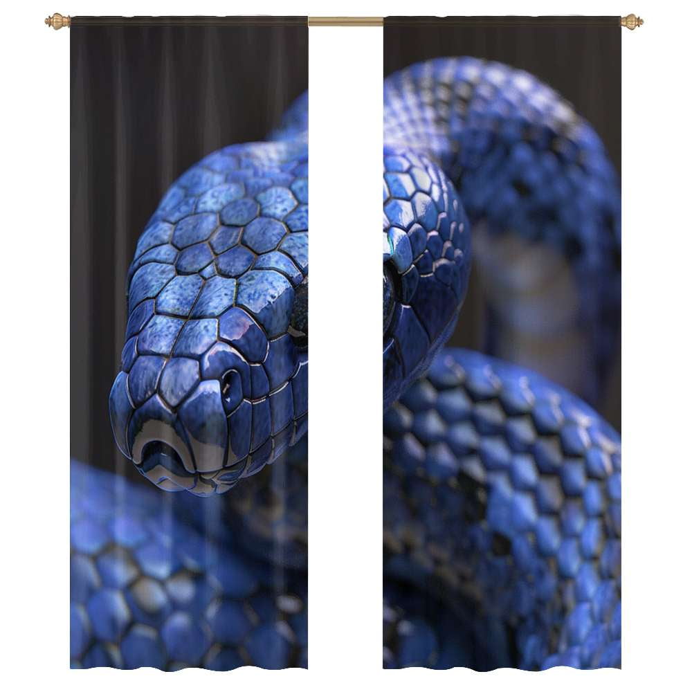 Cute Animal Blue Snake Tulle Curtains For Living Room Chiffon Sheer ...