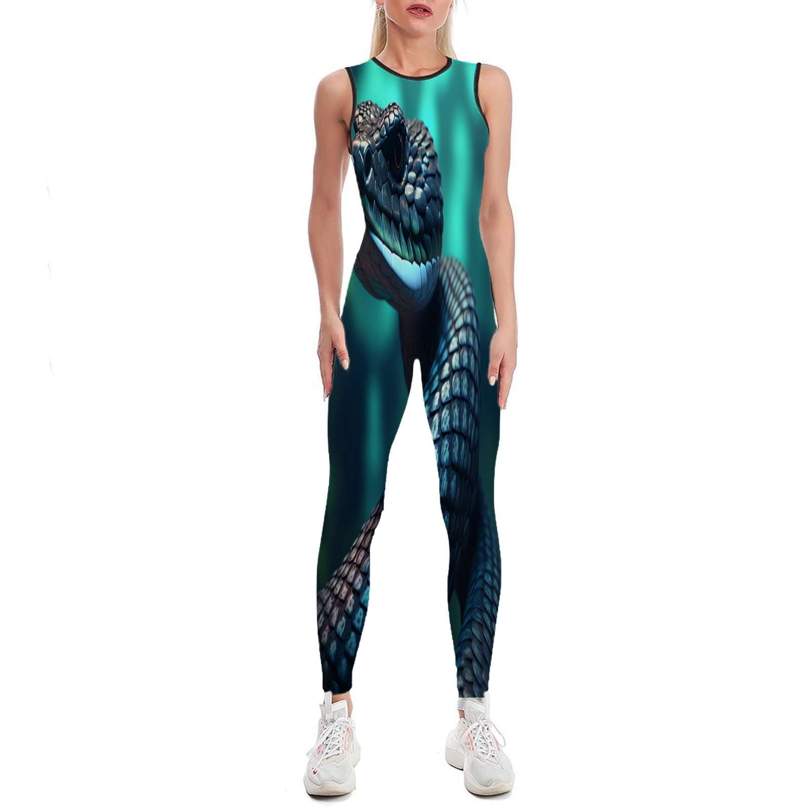 Cute Animal Blue Snake Women's One Piece Yoga Jumpsuits Leggings ...