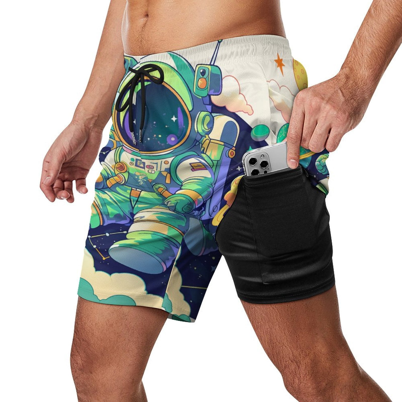 Cute Animal Cartoon Space Astronaut Quick Dry Swimming Shorts For Men ...