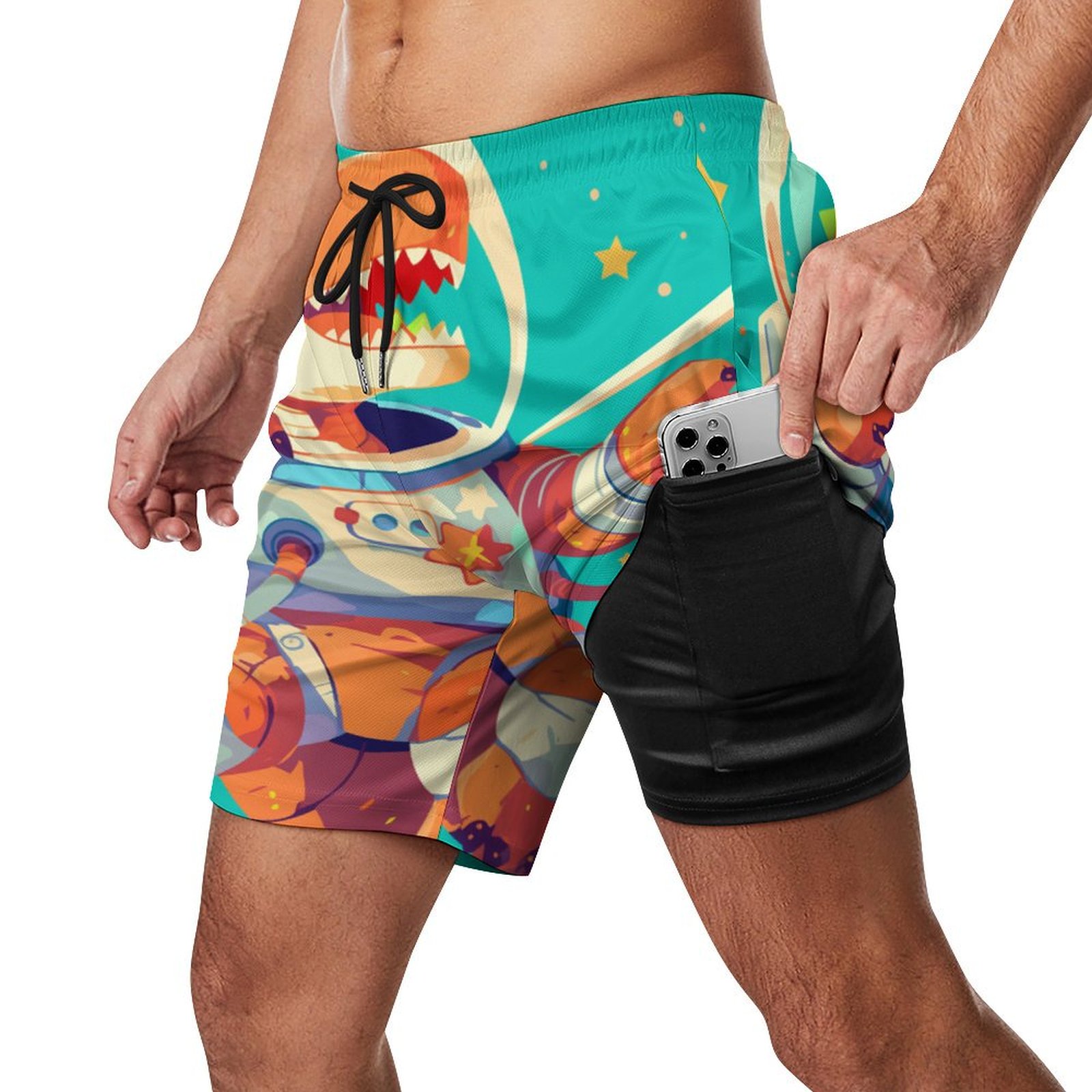 Cute Animal Cartoon Space Astronaut Quick Dry Swimming Shorts For Men ...