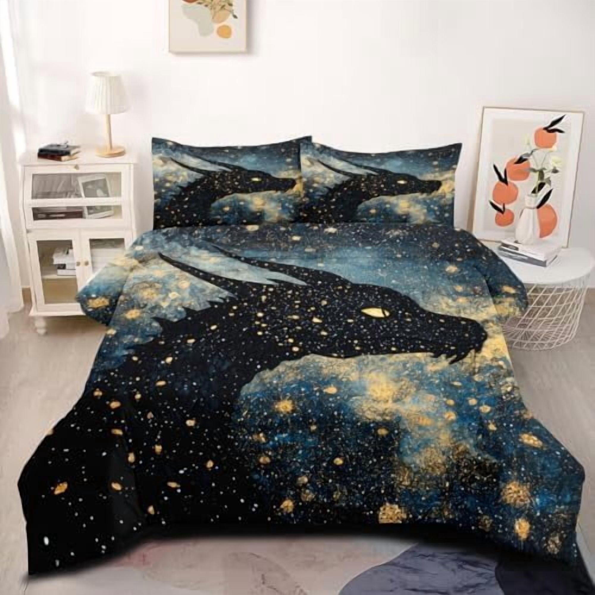 Cute Animal Comforter Set King Size for Women Black Dragon Comforter ...