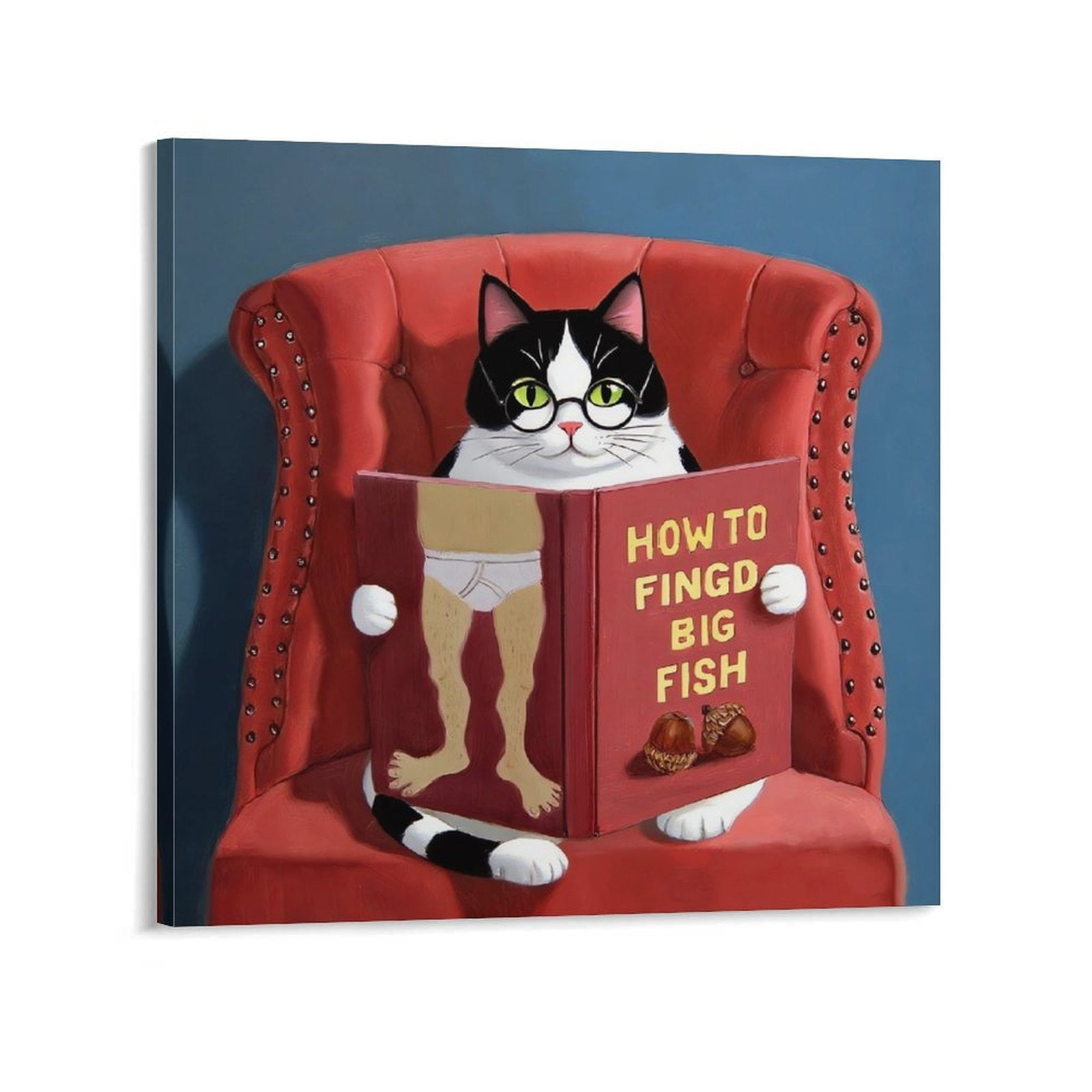 Cute Animal Cool Cat Reading Canvas Art Poster and Wall Art Picture ...
