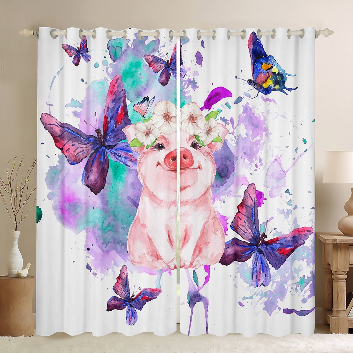 Cute Animal Curtains & Drapes Purple Butterfly Blackout Curtains ...