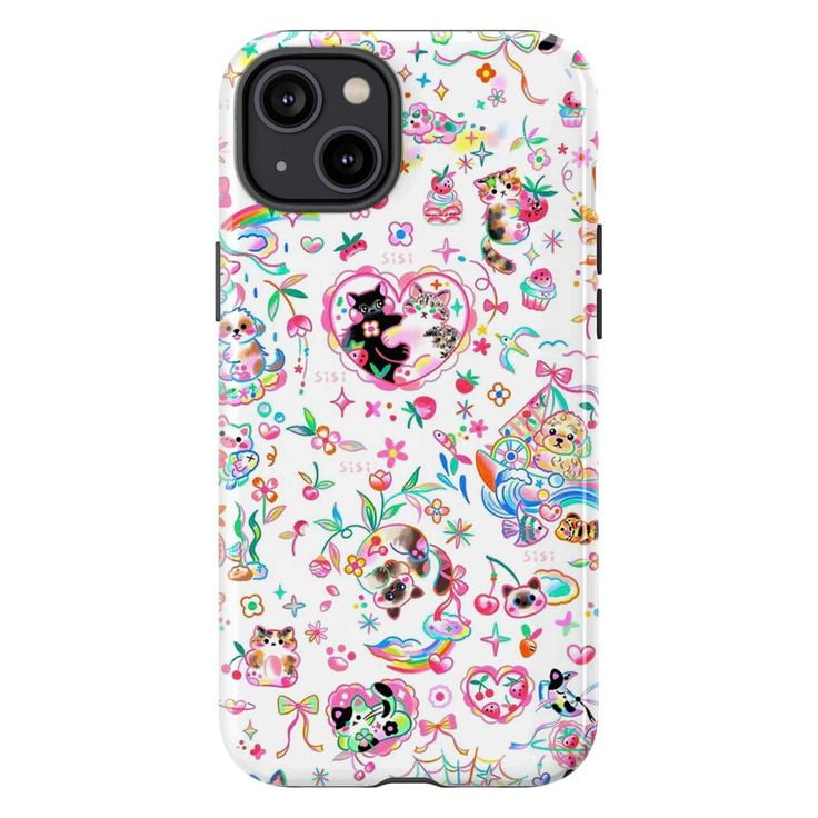Cute Animal Doodles Phone Case, Colorful Whimsical Cats and Dogs ...