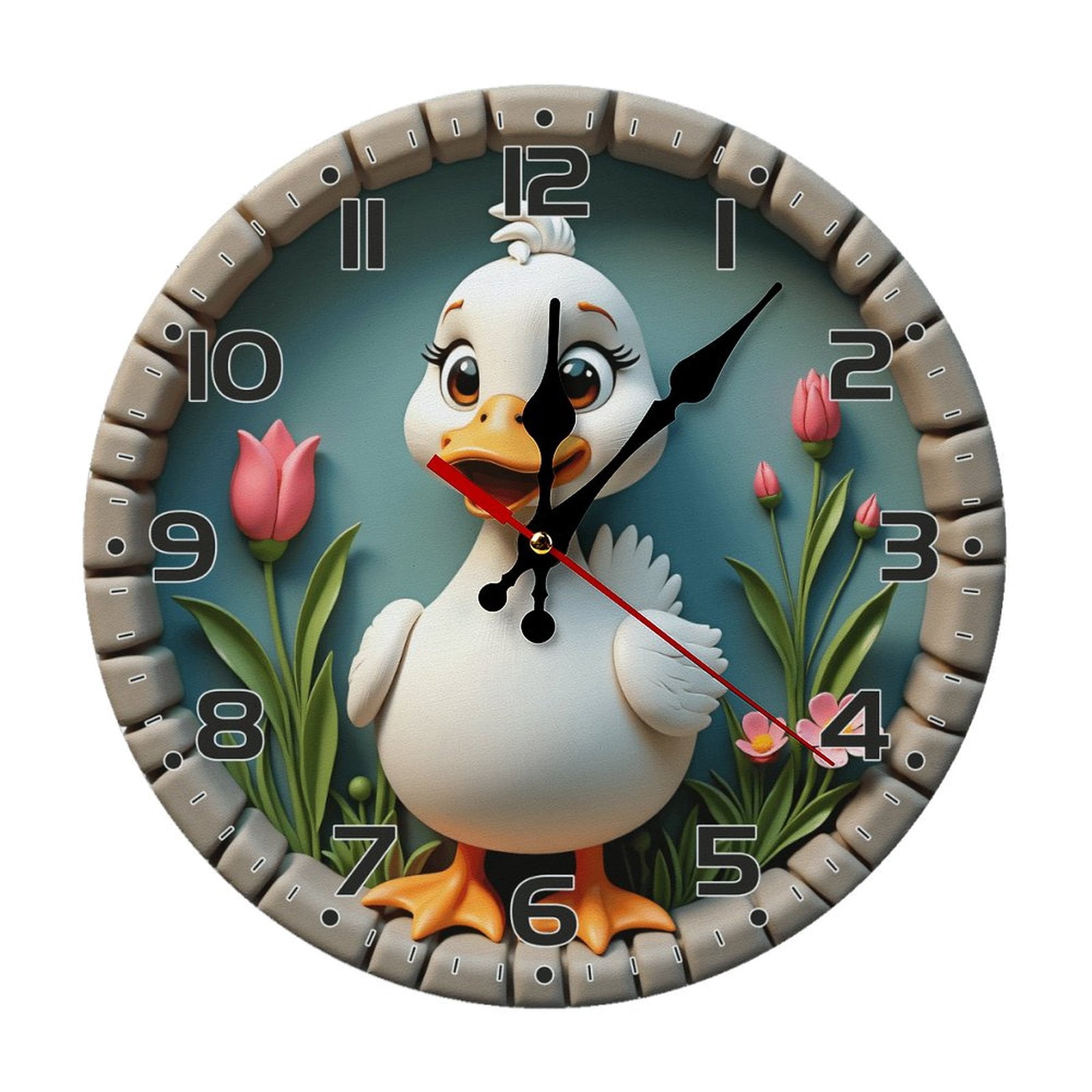Cute Animal Duck Wall Clock 10 Inch Silent Non Ticking Round Clock ...