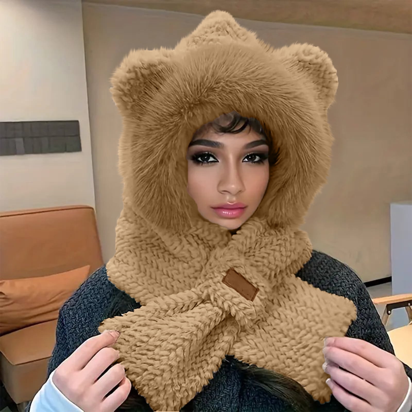 Cute Animal Ear 2-in-1 Hat Fall Winter Warm Cozy Ear Protection hat for ...