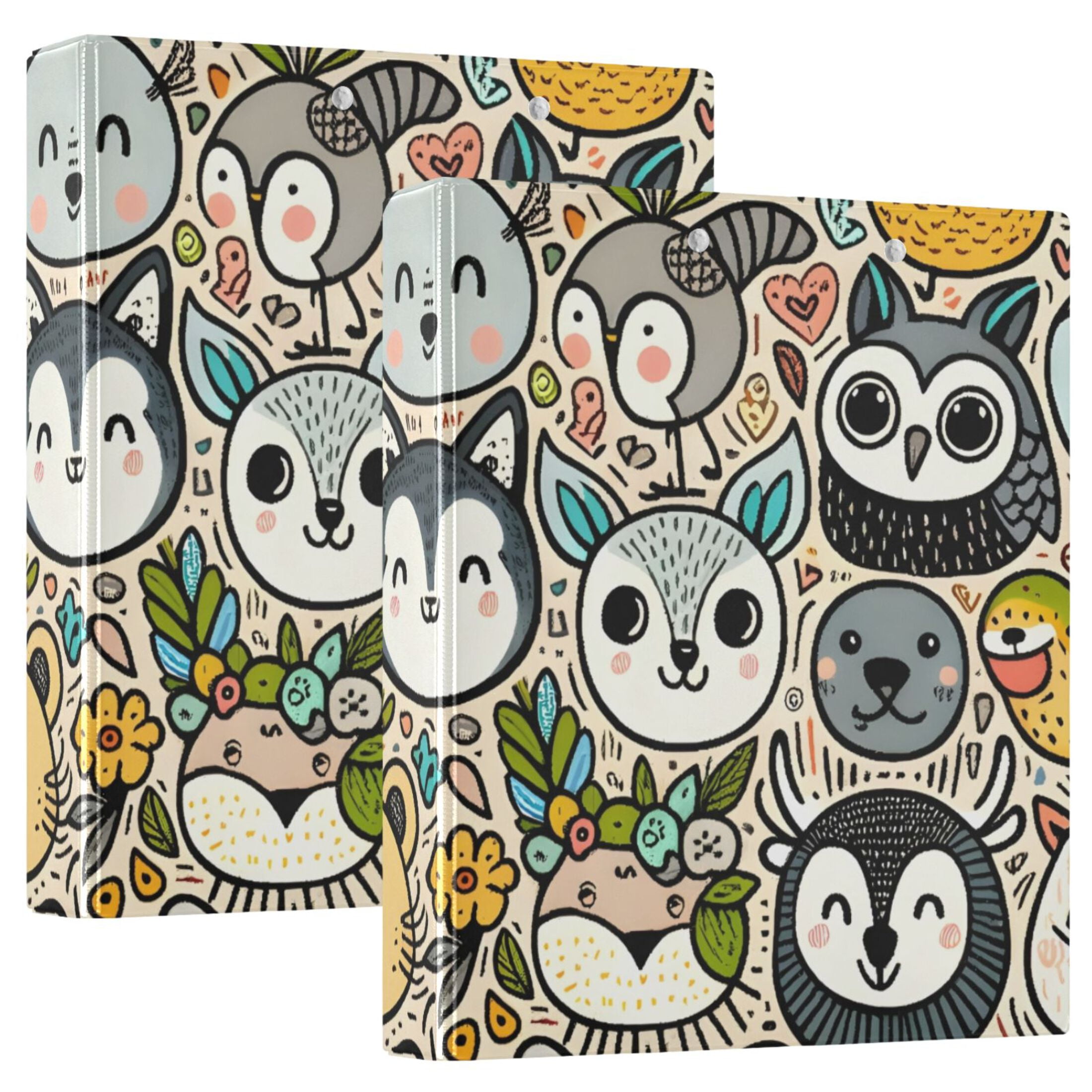 Cute Animal Faces 3 Ring Hardcover Binders 1.5" Round Rings for Letter ...