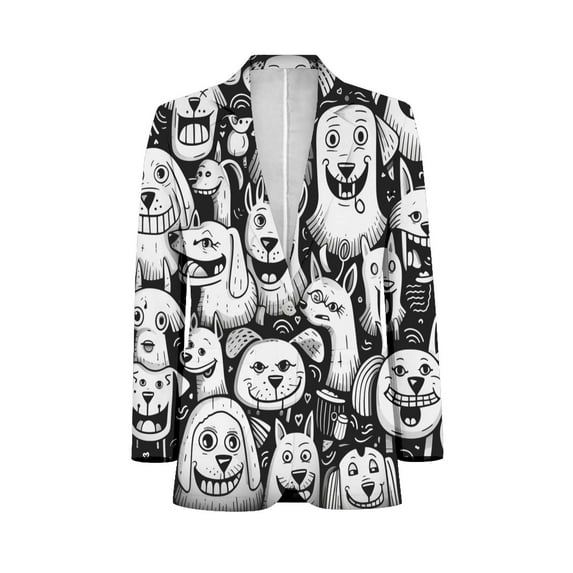 Cute Animal Faces, Cartoon Style, Black And White Men Blazers Slim ...