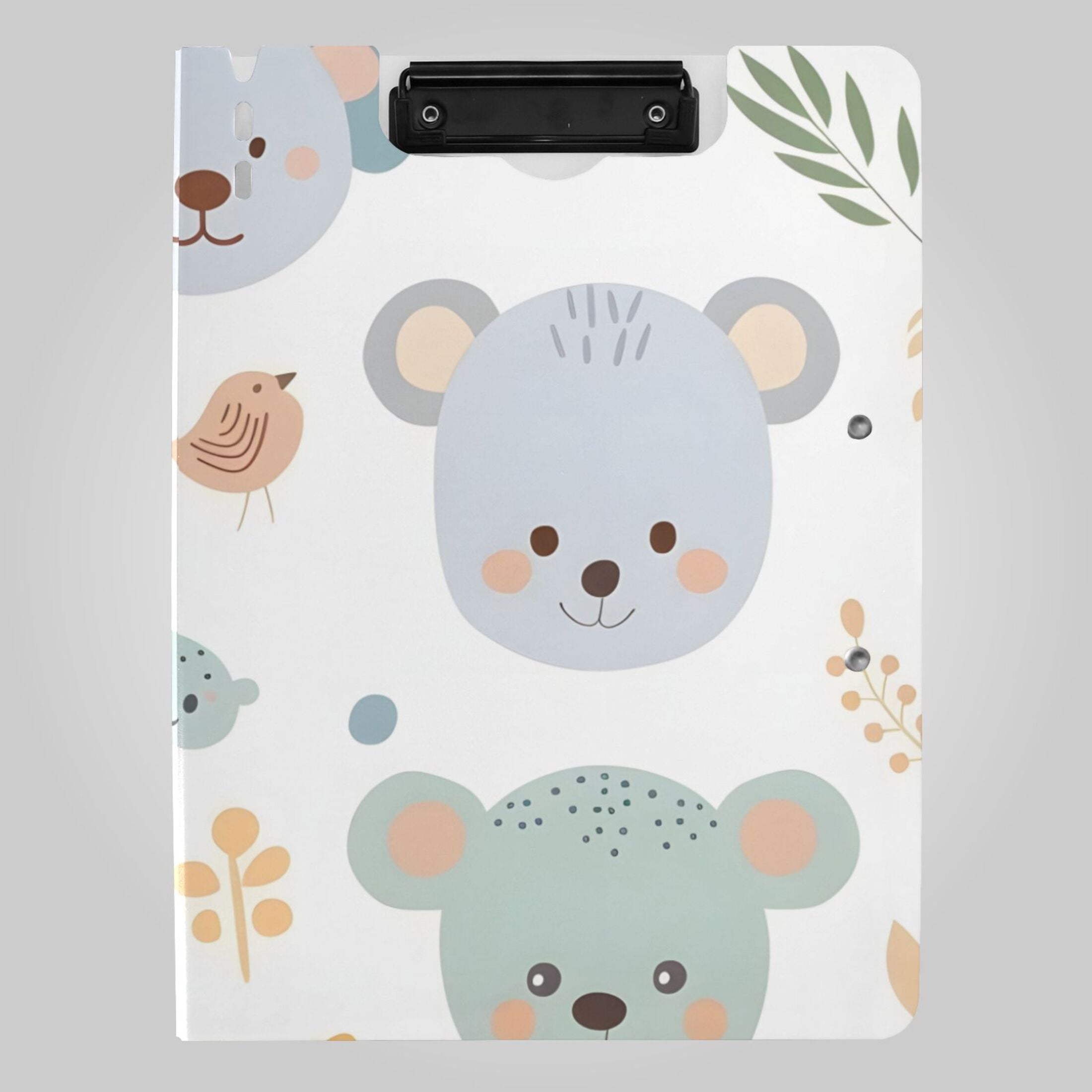 Cute Animal Faces Leaves Foldable Binder Folder Clipboard with Pen Slot ...
