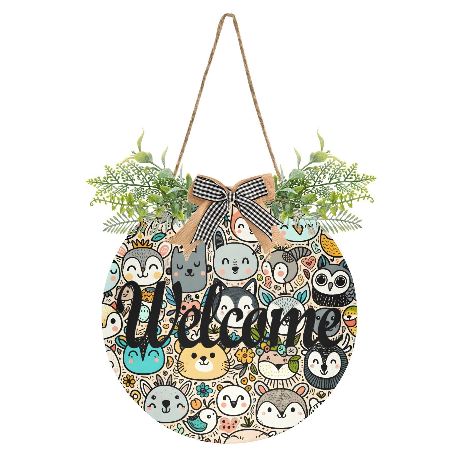 Cute Animal Faces Welcome Sign for Front Door Wreath Door Sign for ...