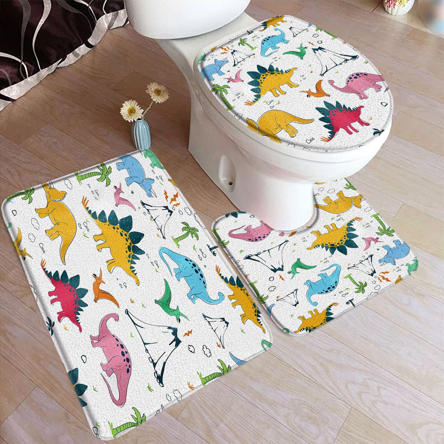 Cute Animal Footprint Bath Mat Set Rustic Colourful Wooden Board ...