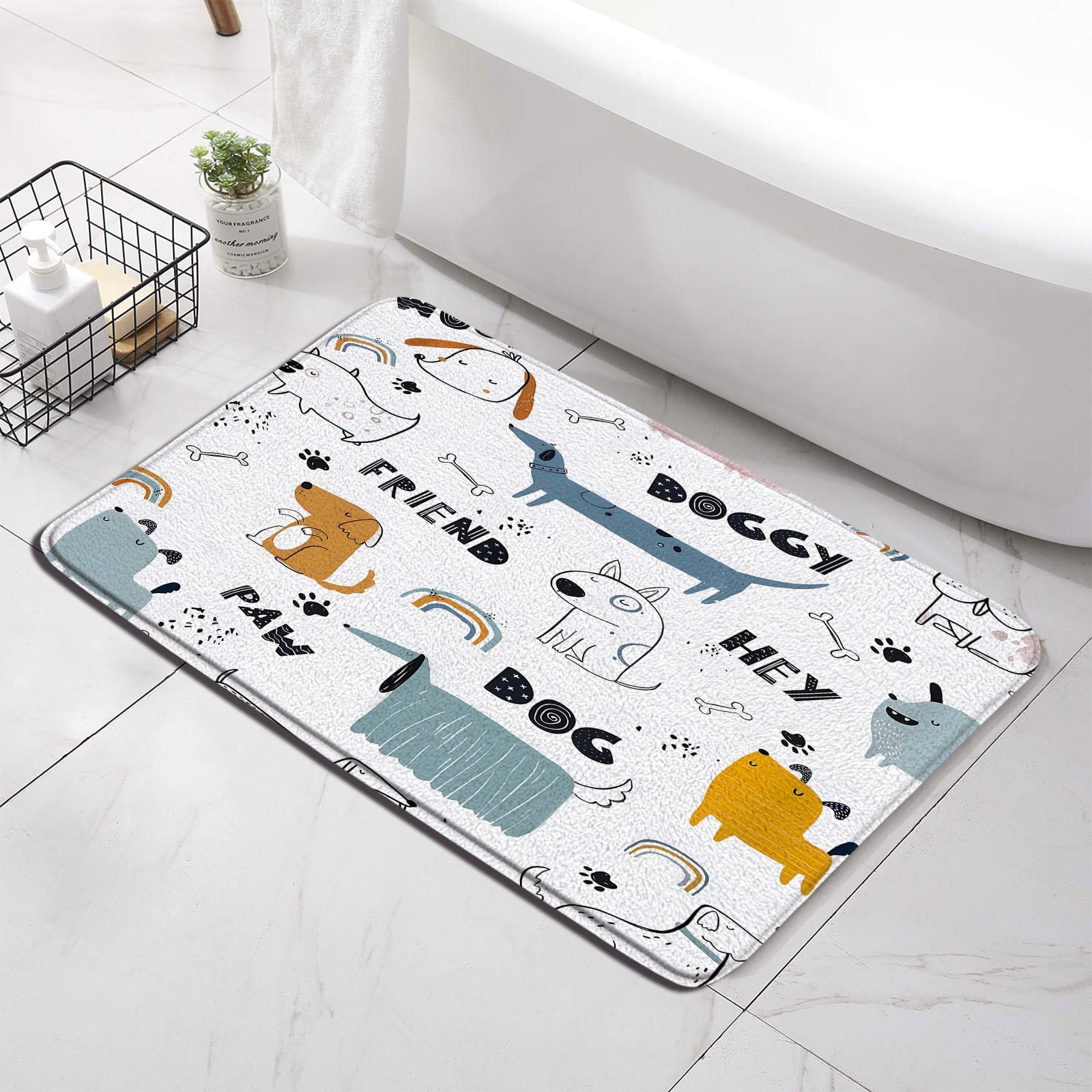 Cute Animal Footprint Bath Mat Set Rustic Colourful Wooden Board ...