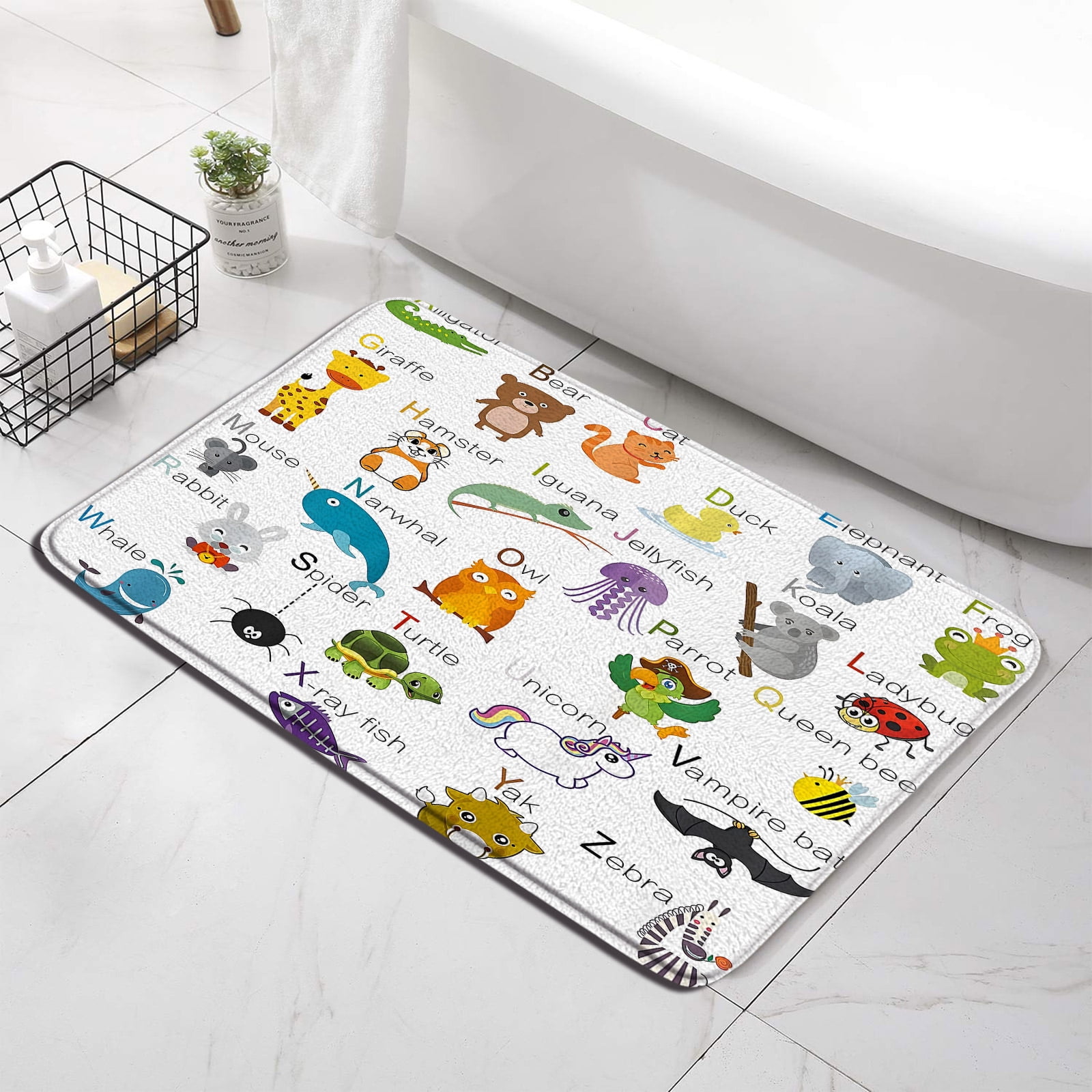 Cute Animal Footprint Bath Mat Set Rustic Colourful Wooden Board ...
