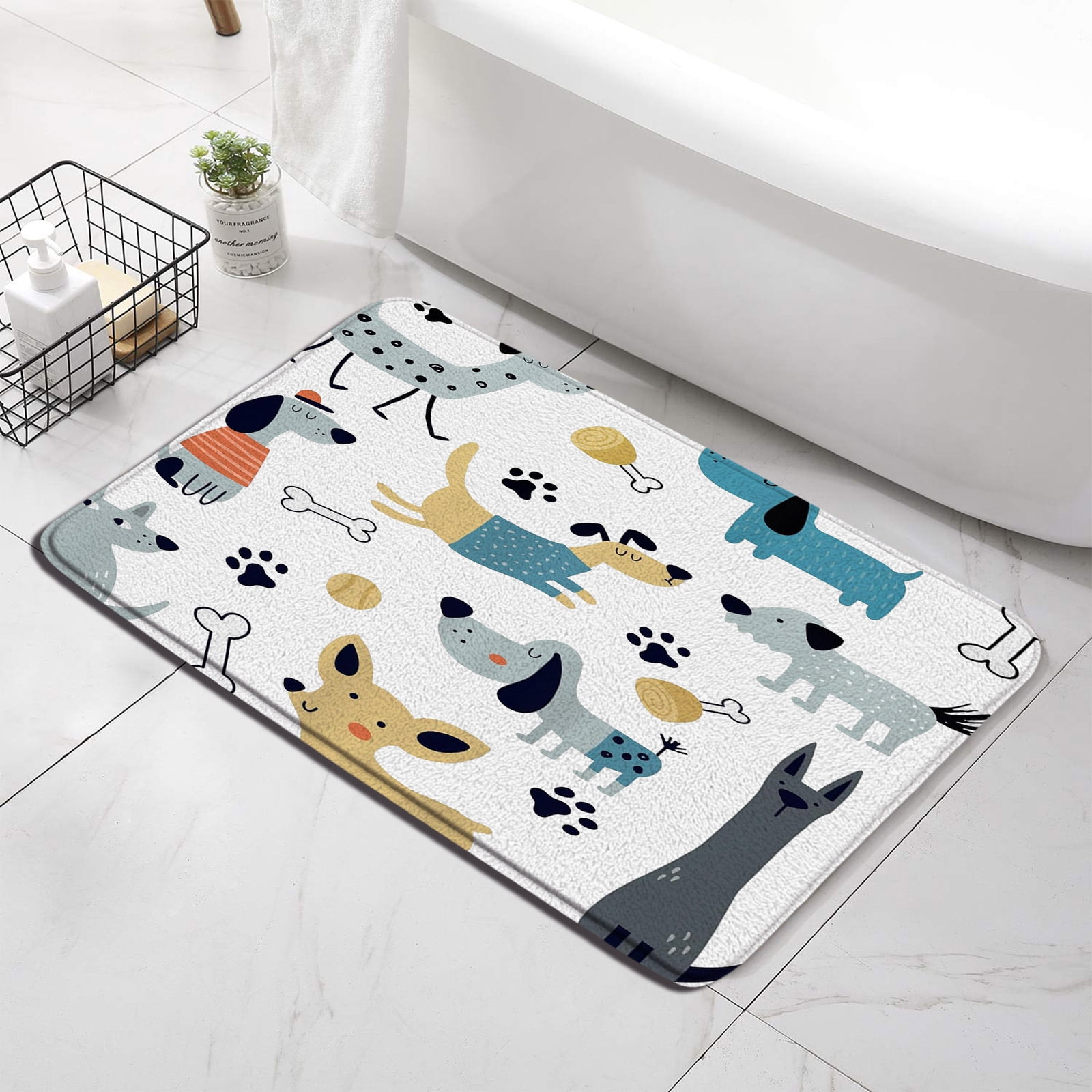 Cute Animal Footprint Bath Mat Set Rustic Colourful Wooden Board ...