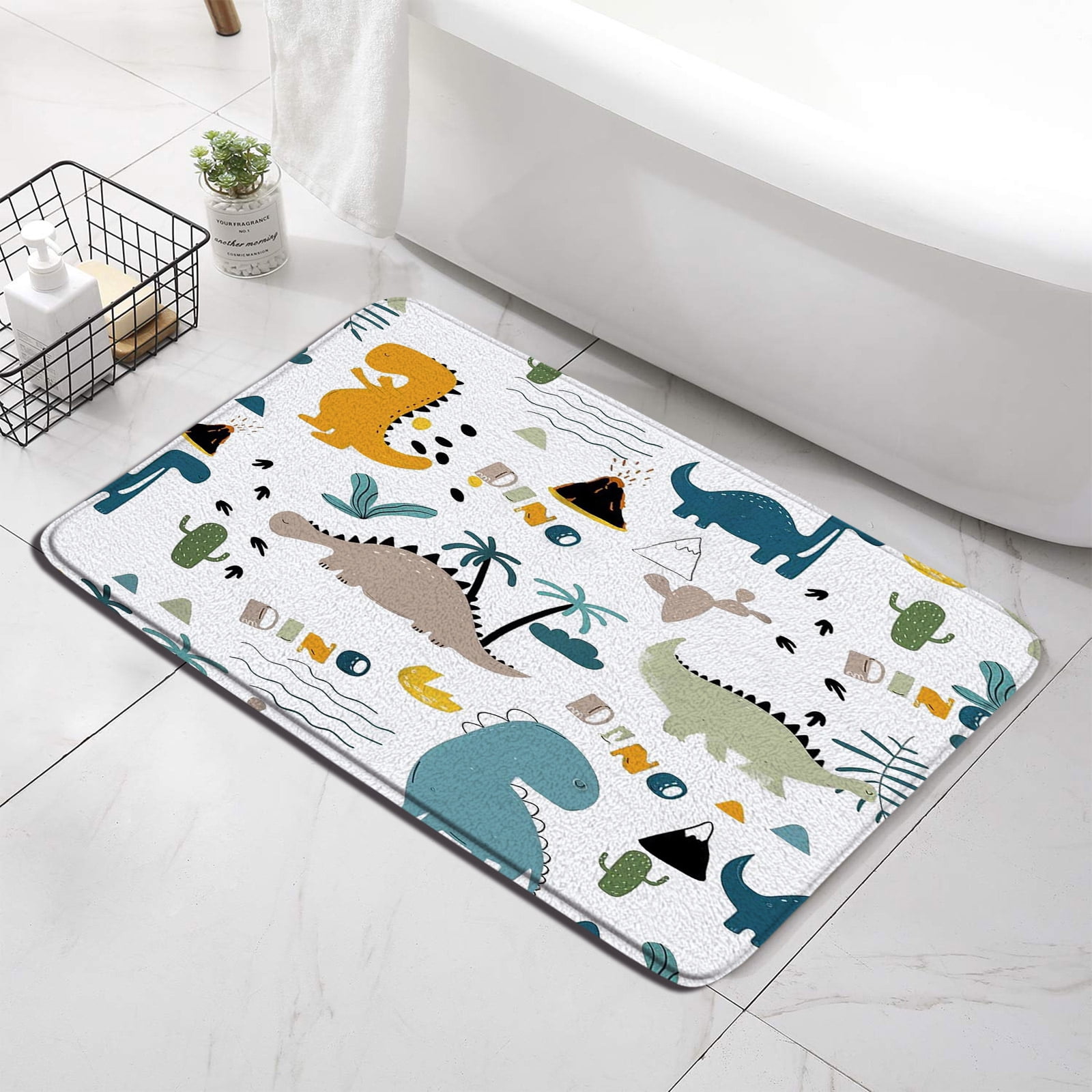 Cute Animal Footprint Bath Mat Set Rustic Colourful Wooden Board ...