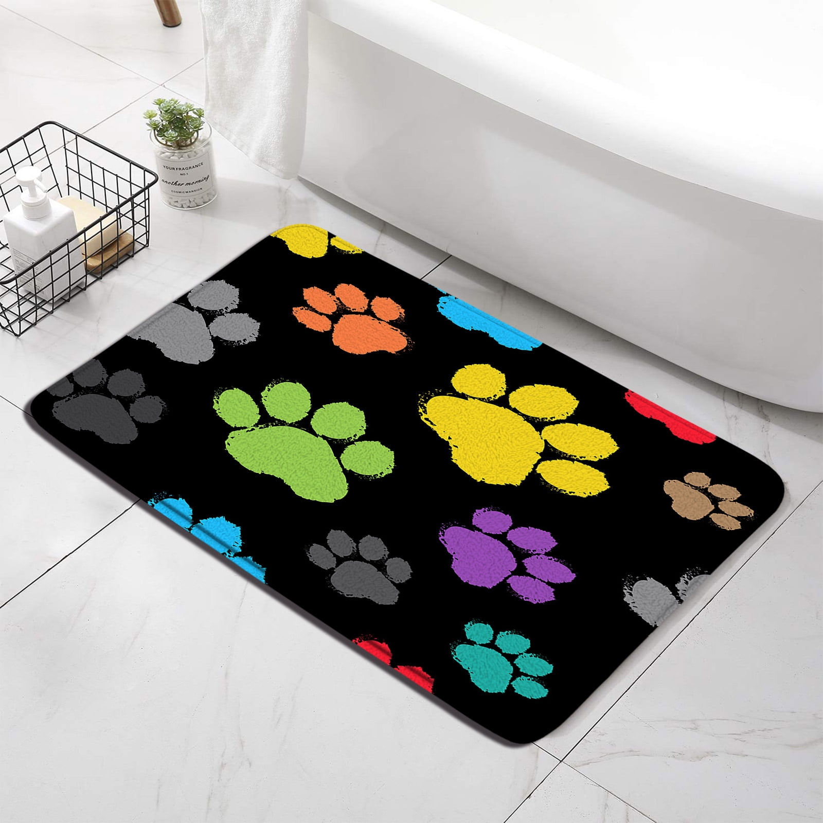 Cute Animal Footprint Bath Mat Set Rustic Colourful Wooden Board ...