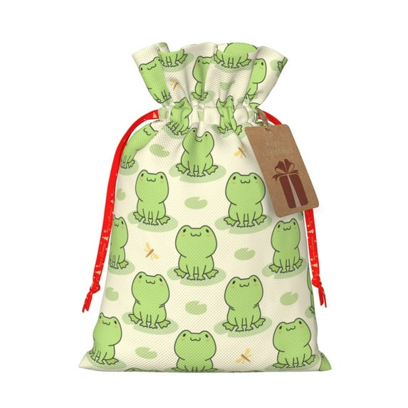 Cute Animal Frog Print Christmas Drawstring Gift Bags Reusable Xmas ...