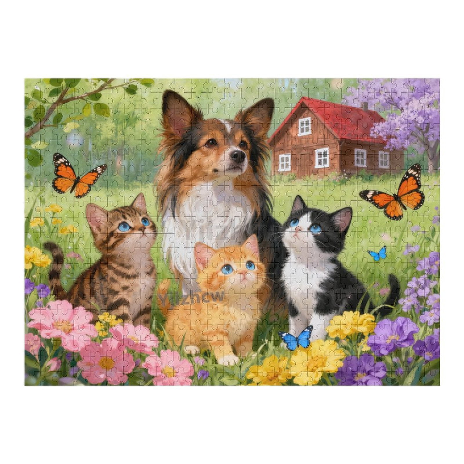 Cute Animal Group in Colorful Flower Field Wooden Puzzle 1000 Pieces ...
