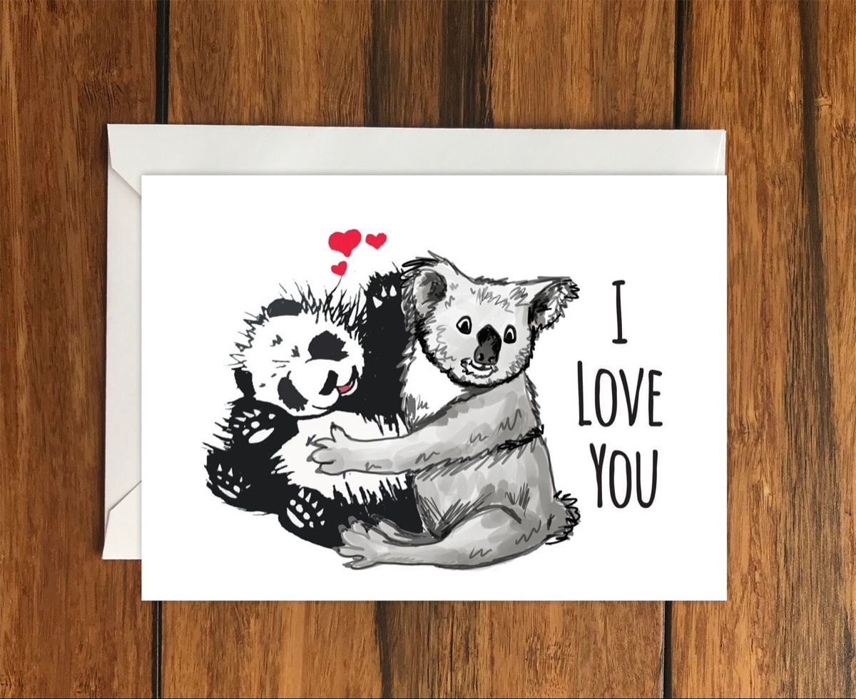 Cute Animal Hug Greeting Card – "I Love You" Design Featuring Koala and ...