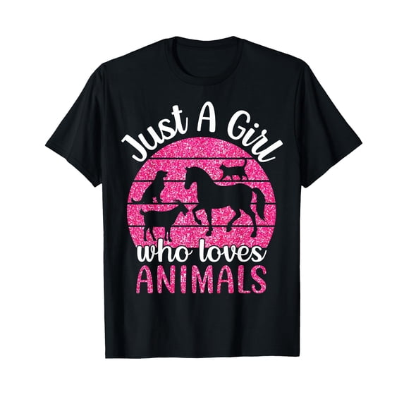 Cute Animal Lover T-Shirt with Playful Animal Silhouettes and Glittery ...