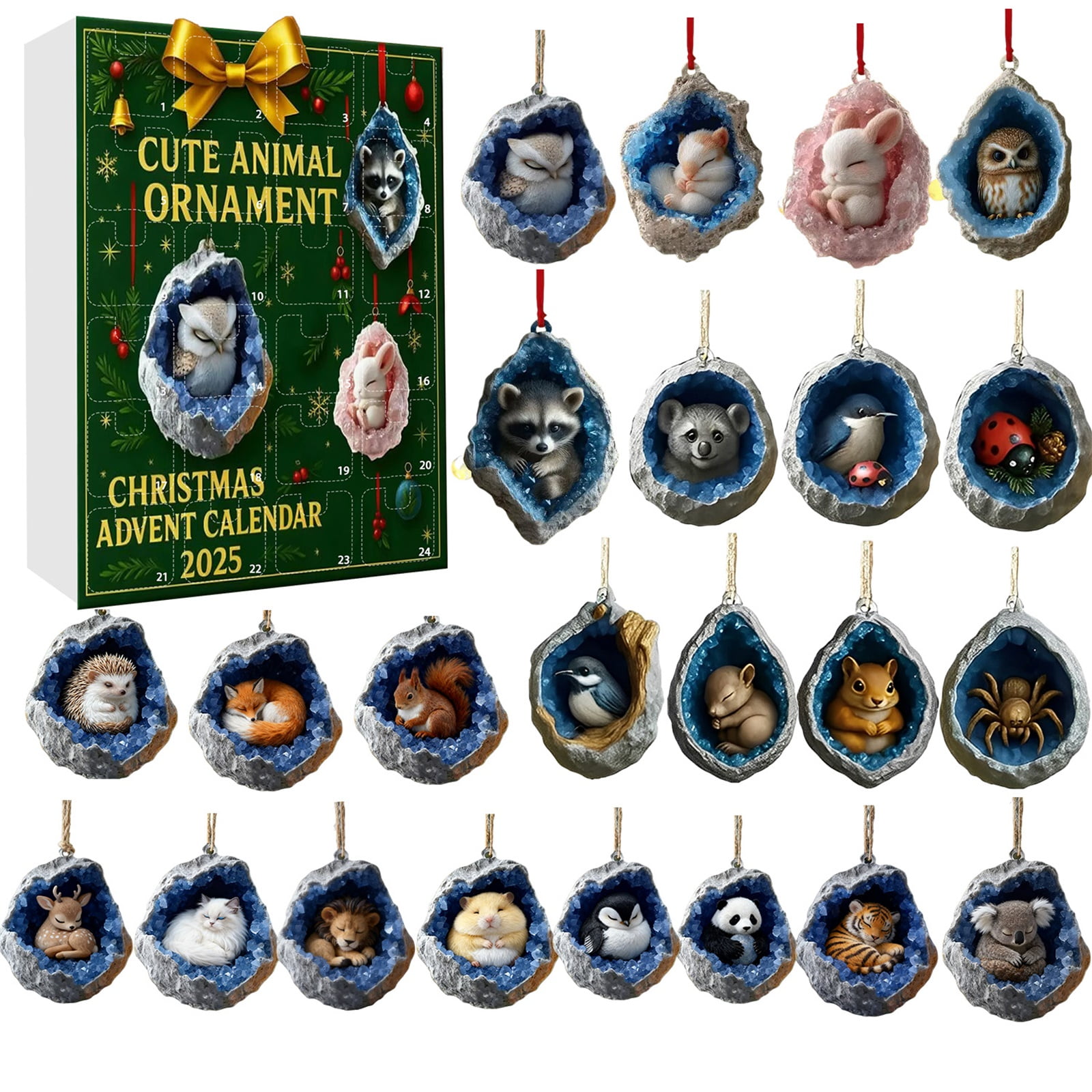 Cute Animal Ornament advent calendar 2025 with 24 Unique Figurines for christmas decorations ...
