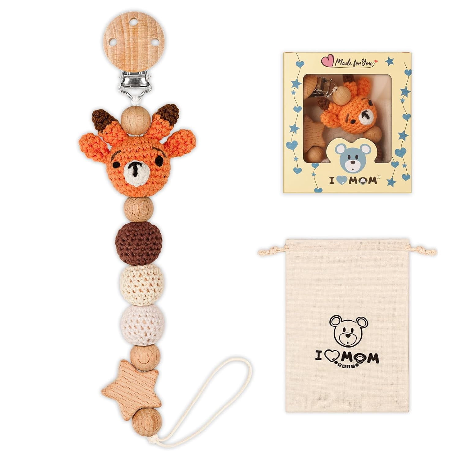Cute Animal Pacifier Holder Clip for Boys and Girls, Most Pacifiers ...