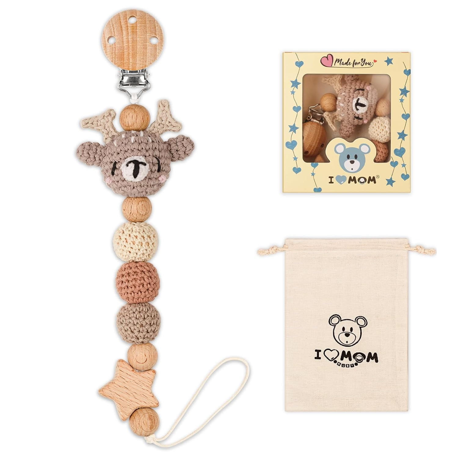 Cute Animal Pacifier Holder Clip for Boys and Girls, Most Pacifiers ...