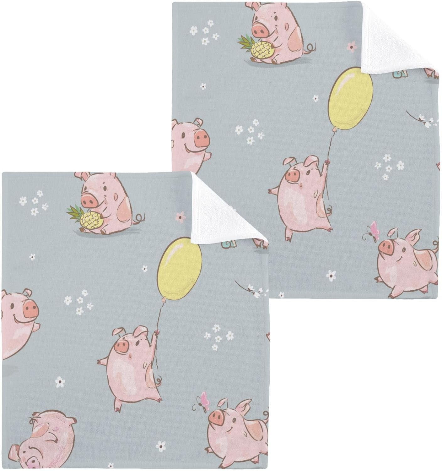 Cute Animal Pig Washcloth 12x12in Set, 6 Pack Absorbent Cotton Towel ...