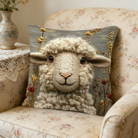 Cute Animal Pillow Cover, Alpaca Fox Squirrel Print, Faux Embroidery ...