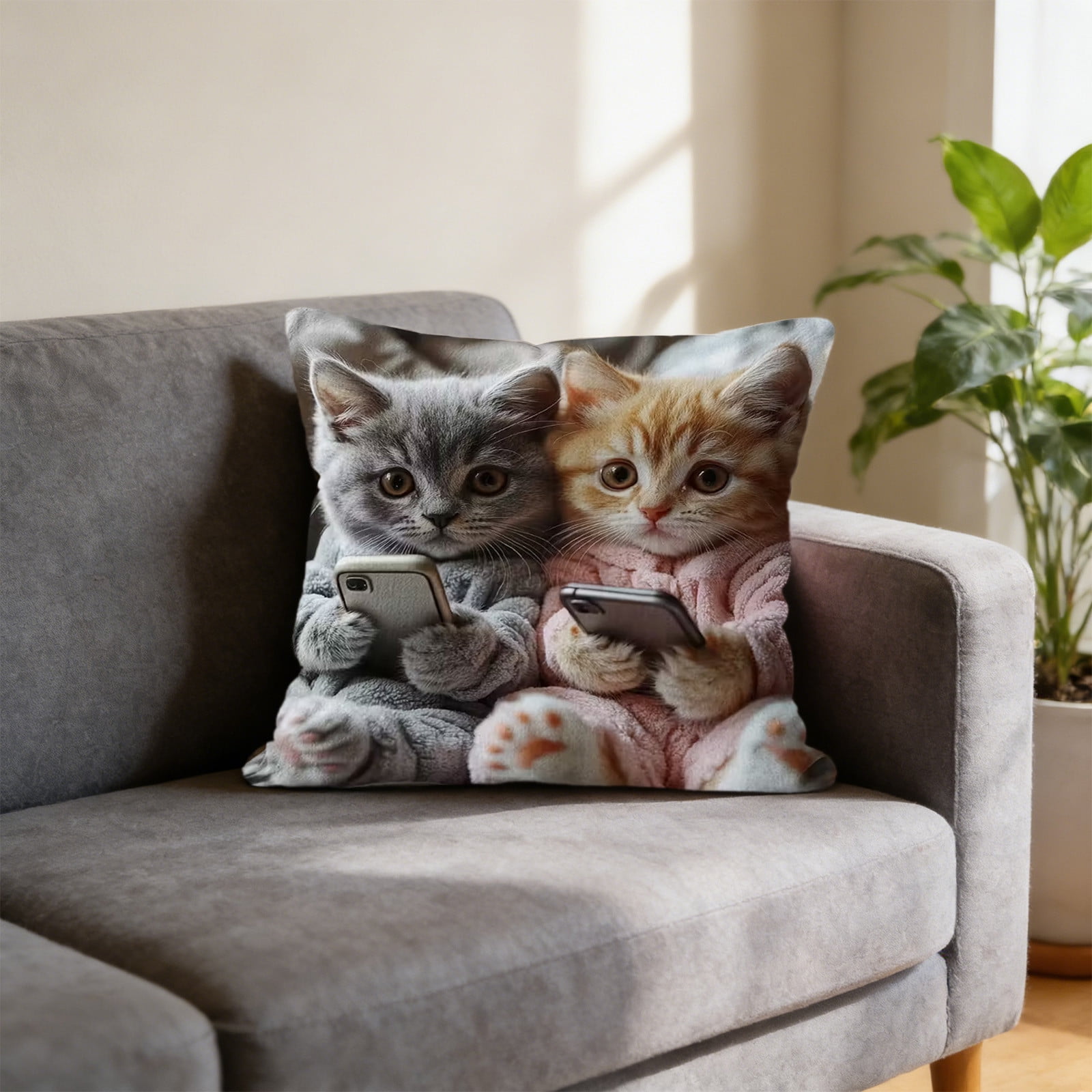 Cute Animal Pillow Cover with Faux Embroidery Design, Decorative Throw ...