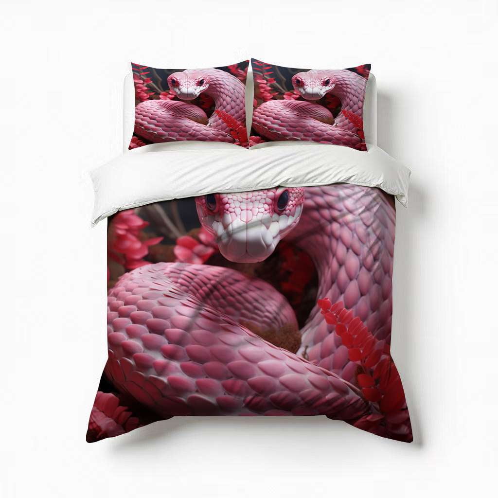Cute Animal Pink Snake Bedding Set 3 Pcs Soft Microfiber Quilt Cover ...