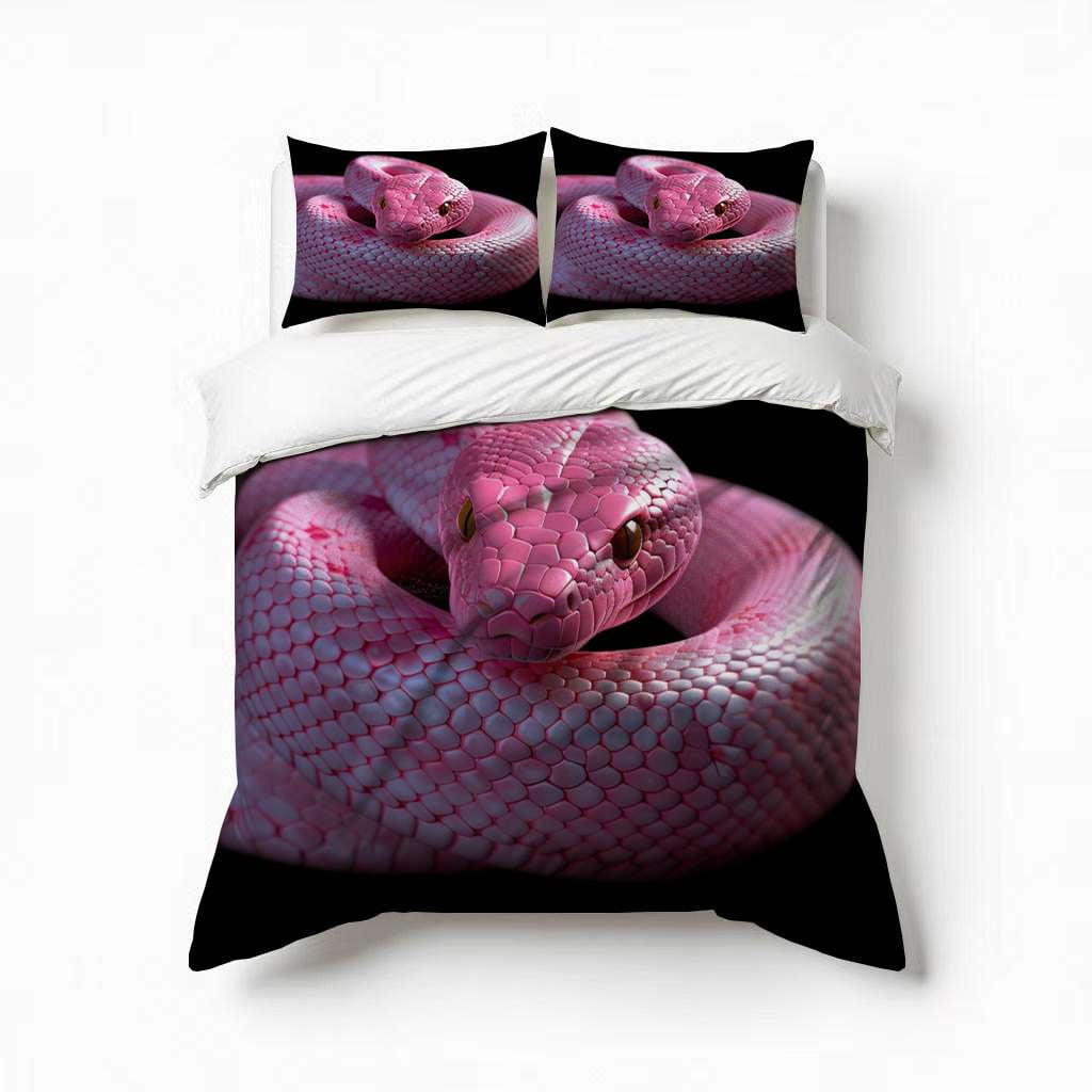 Cute Animal Pink Snake Bedding Set 3 Pcs Soft Microfiber Quilt Cover ...