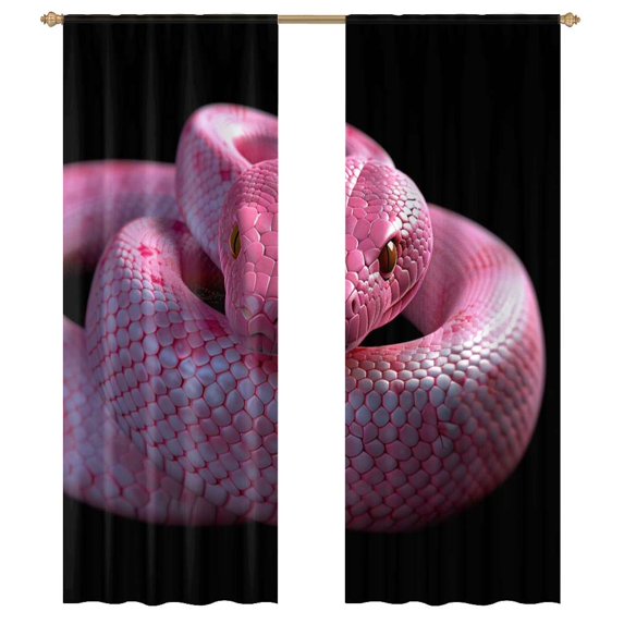 Cute Animal Pink Snake Sheer Window Curtains for Living Room Kitchen ...