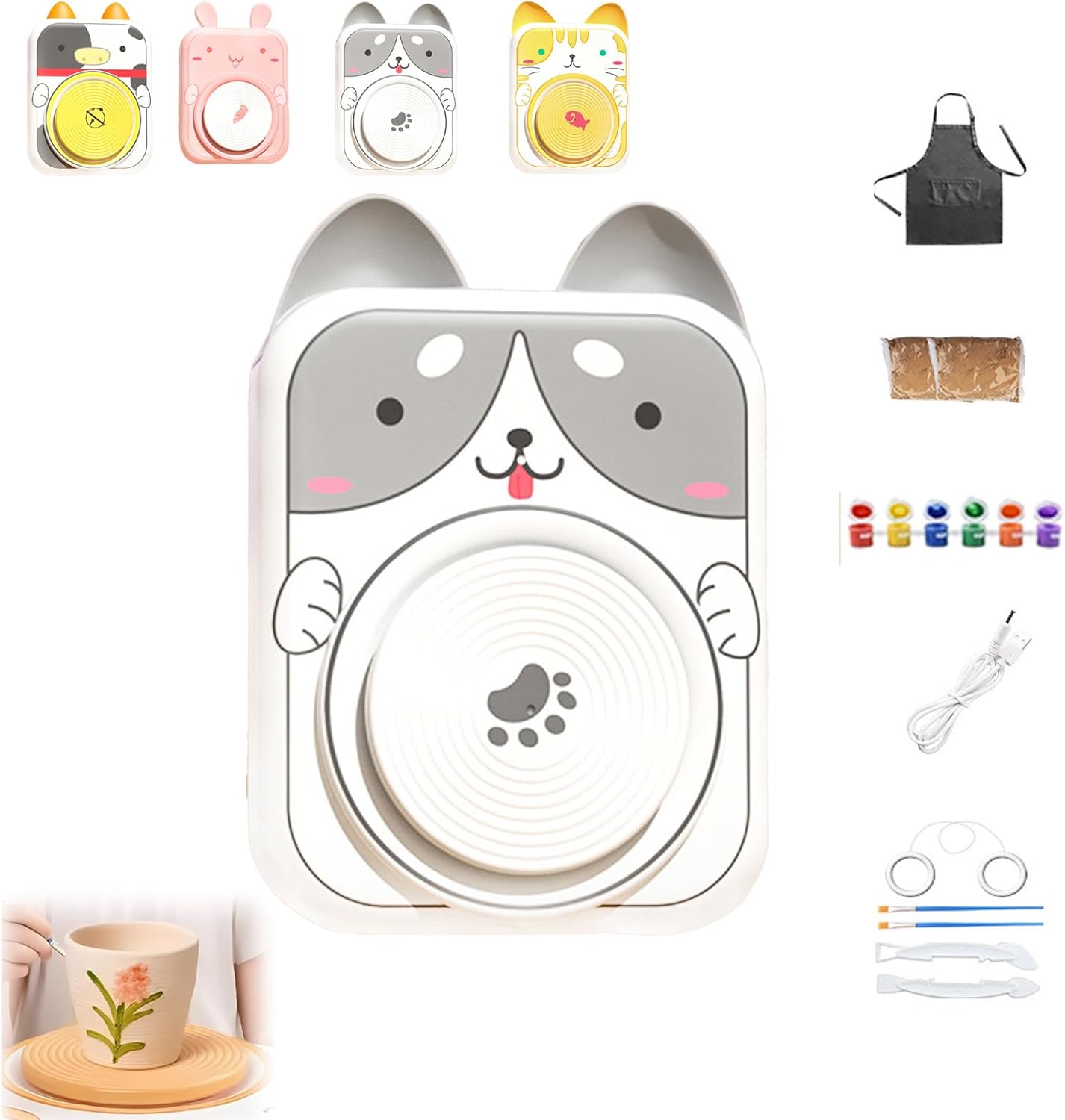 Cute Animal Pottery Wheel Set for Kids, DIY Mini Pottery Studio ...