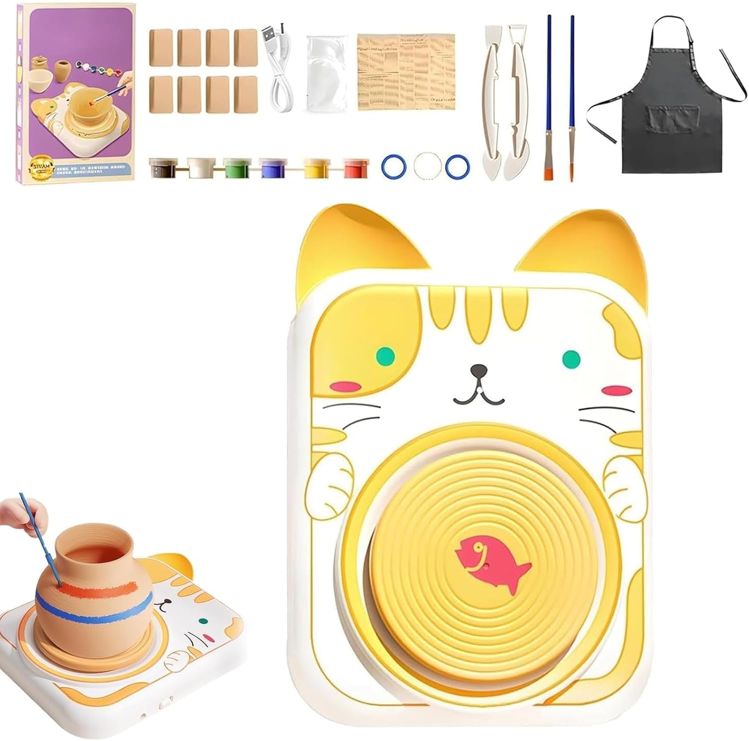 Cute Animal Pottery Wheel Set for Kids, Electric Pottery Wheel Set for ...