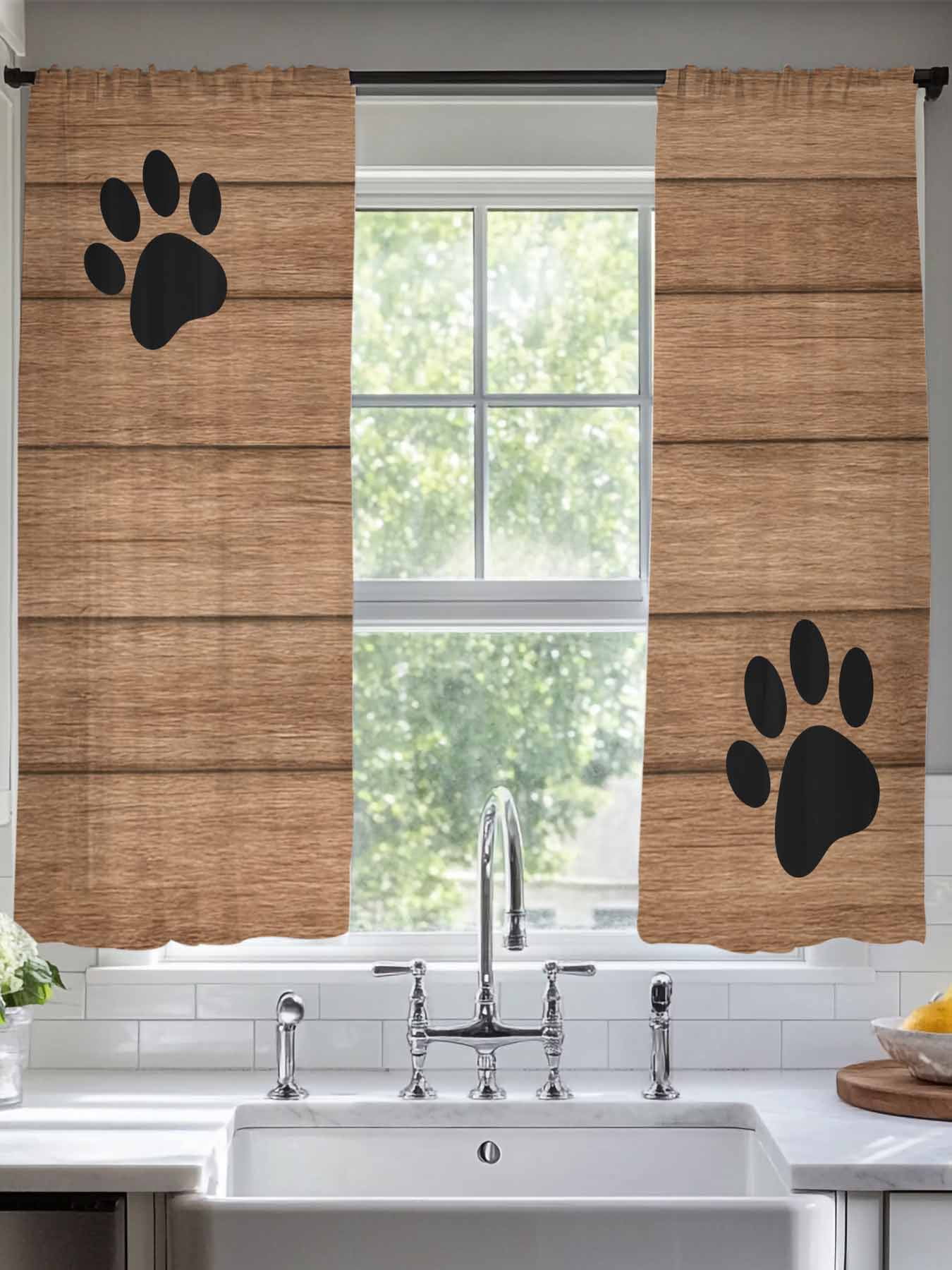 Cute Animal Prints Claws Chiffon Sheer Curtains 72 Inches Long Vintage ...