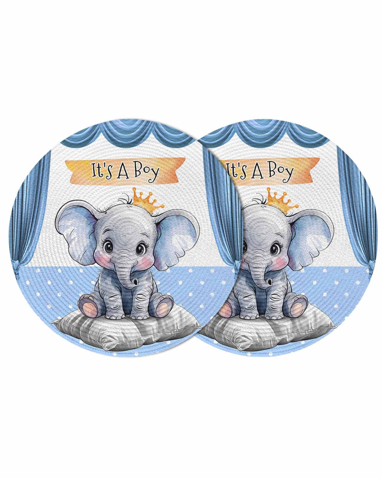 Cute Animal Round Table Placemats set of 2, Cartoon Elephant Polka Dot ...